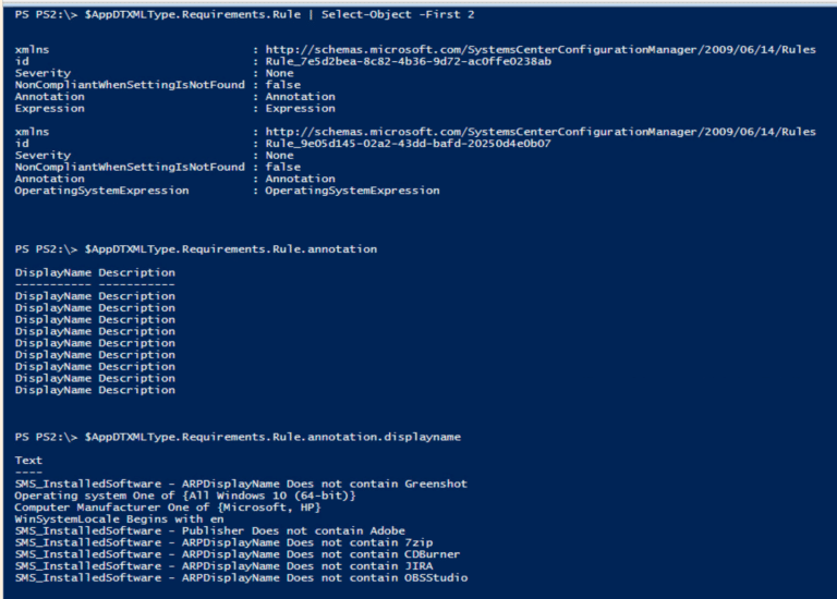 View Configmgr Application Deployment Requirements Using Powershell